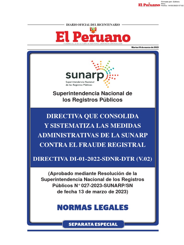 Sunarp Resolucion #027-2023-Sunarp | PDF | Justicia | Crimen y violencia