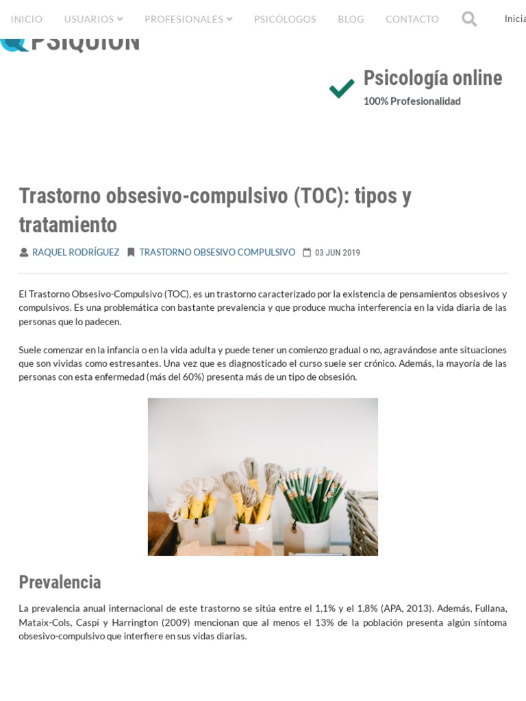 Trastorno Obsesivo-Compulsivo (TOC) - Tipos y Tratamiento | PDF ...