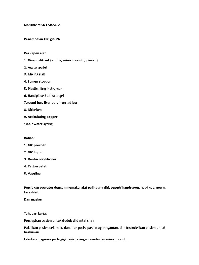 Prosedur Kerja Tambalan GIC | PDF