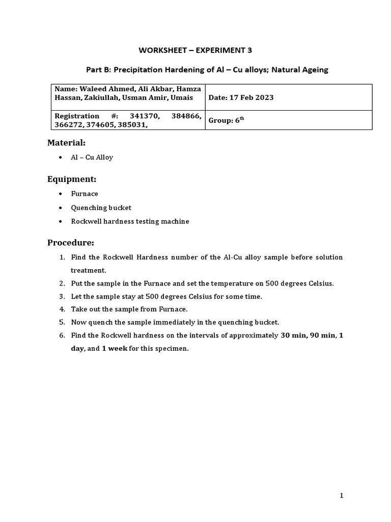 Lab 3 Part B Natural Ageing | PDF | Heat Treating | Alloy