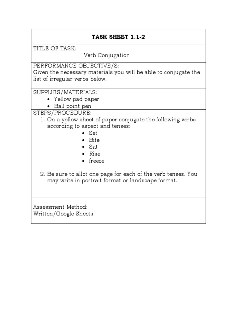 TASK SHEET 1.1-2 Conjugation | PDF