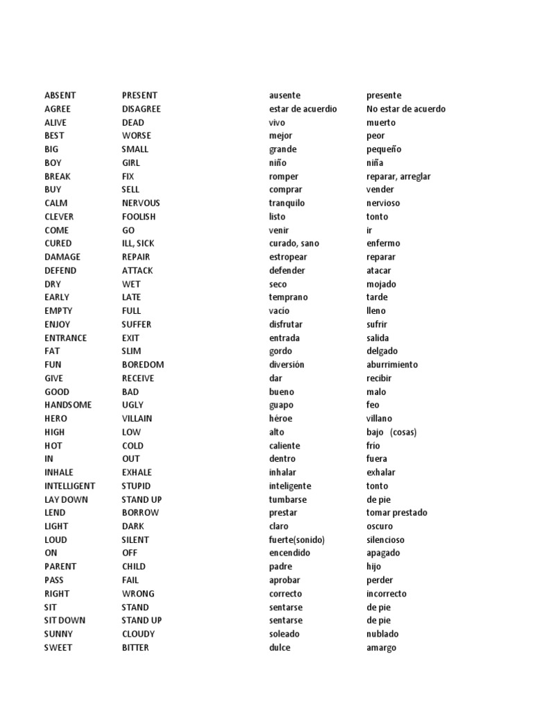 Antónimos Inglés | PDF