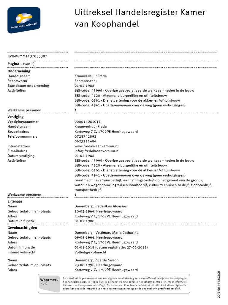 Kvk-Nummer 37055387 Pagina 1 (Van 2) Onderneming | PDF