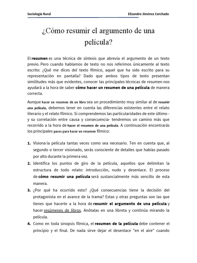 Cómo Hacer Un Ensayo y Resumir El Argumento de Una Película | PDF ...