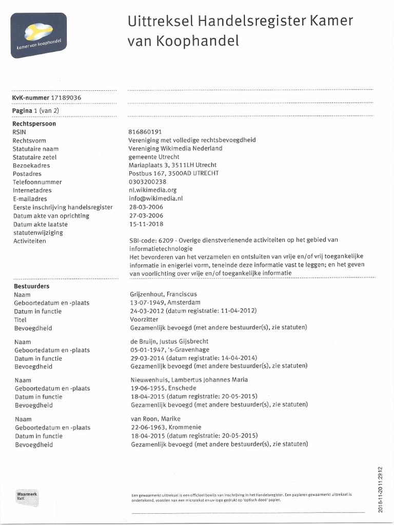 Uittreksel KVK 20181120 | PDF