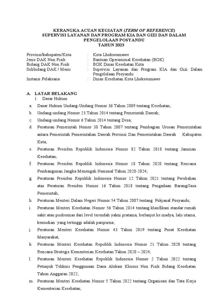 Kak Supervisi Layanan Dan Program KIA Dan Gizi Dan Dalam Pengelolaan ...