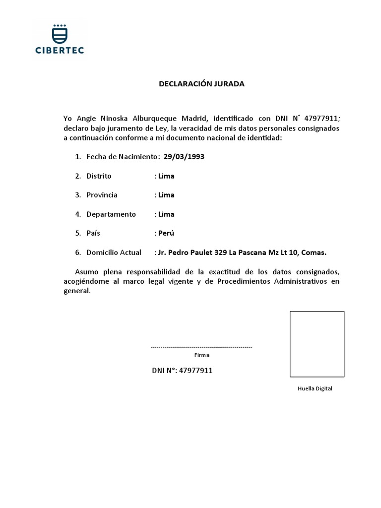 Formato de Declaracion Jurada Titulación | PDF