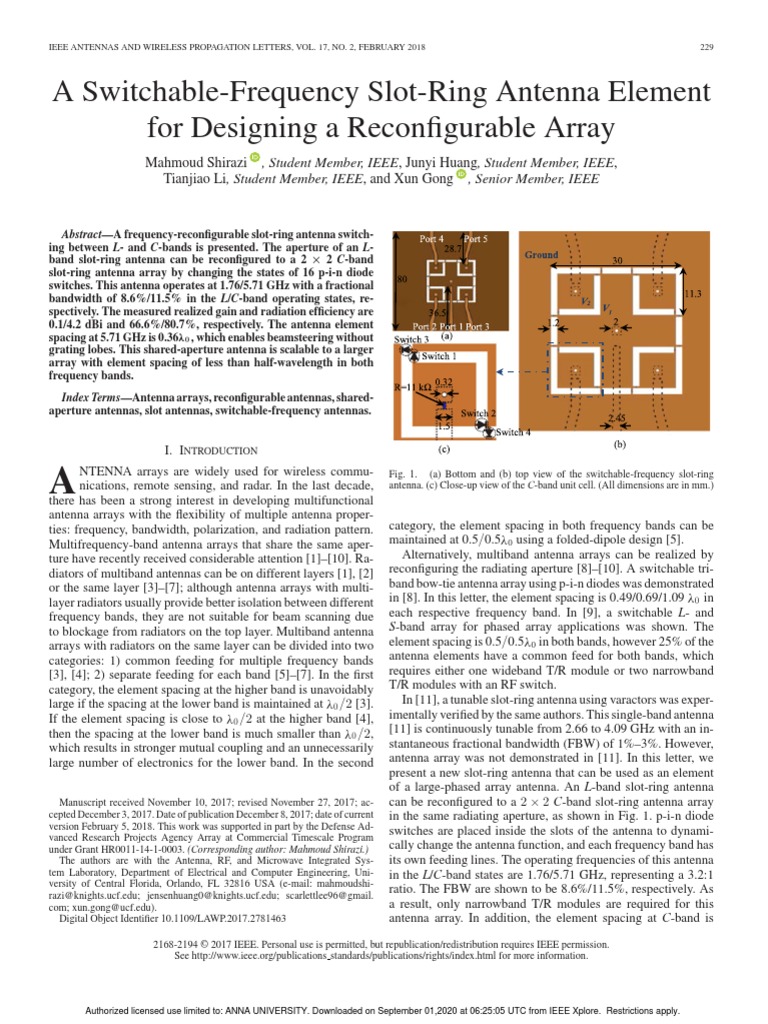 A Switchable-Frequency Slot-Ring Antenna Element For Designing A Reconfigurable Array | PDF ...