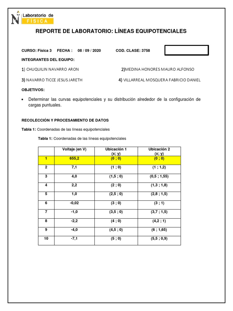 Reporte de Laboratorio de Líneas Equipotenciales UPN | PDF | Energía ...