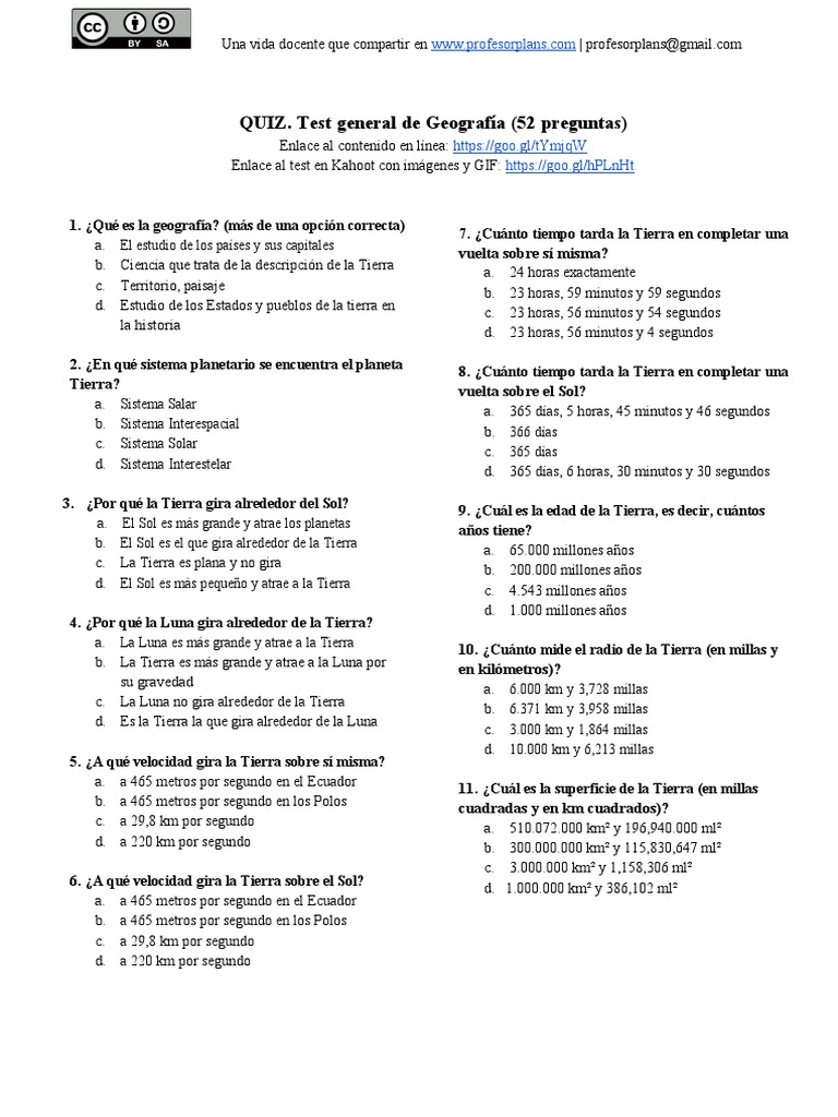 Un test general de Geografía con 52 preguntas sobre conceptos básicos ... Un test general de Geografía con 52 preguntas sobre conceptos básicos ...