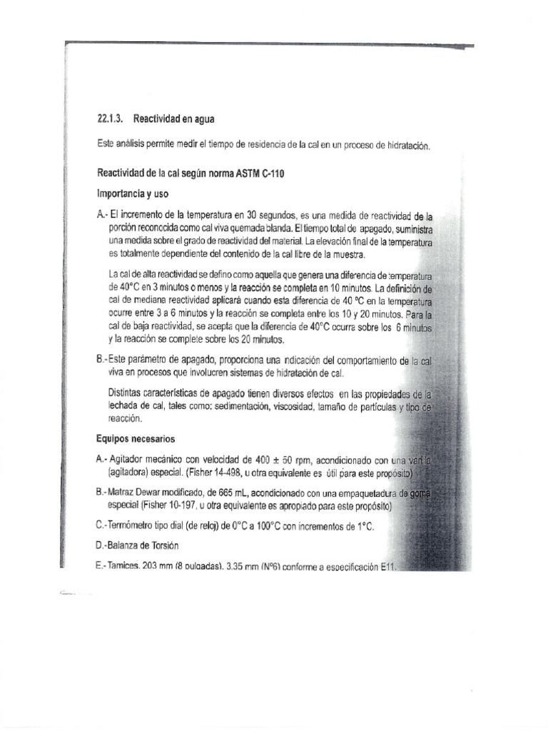 Reactividad Cal Norma Astm C-110 | PDF