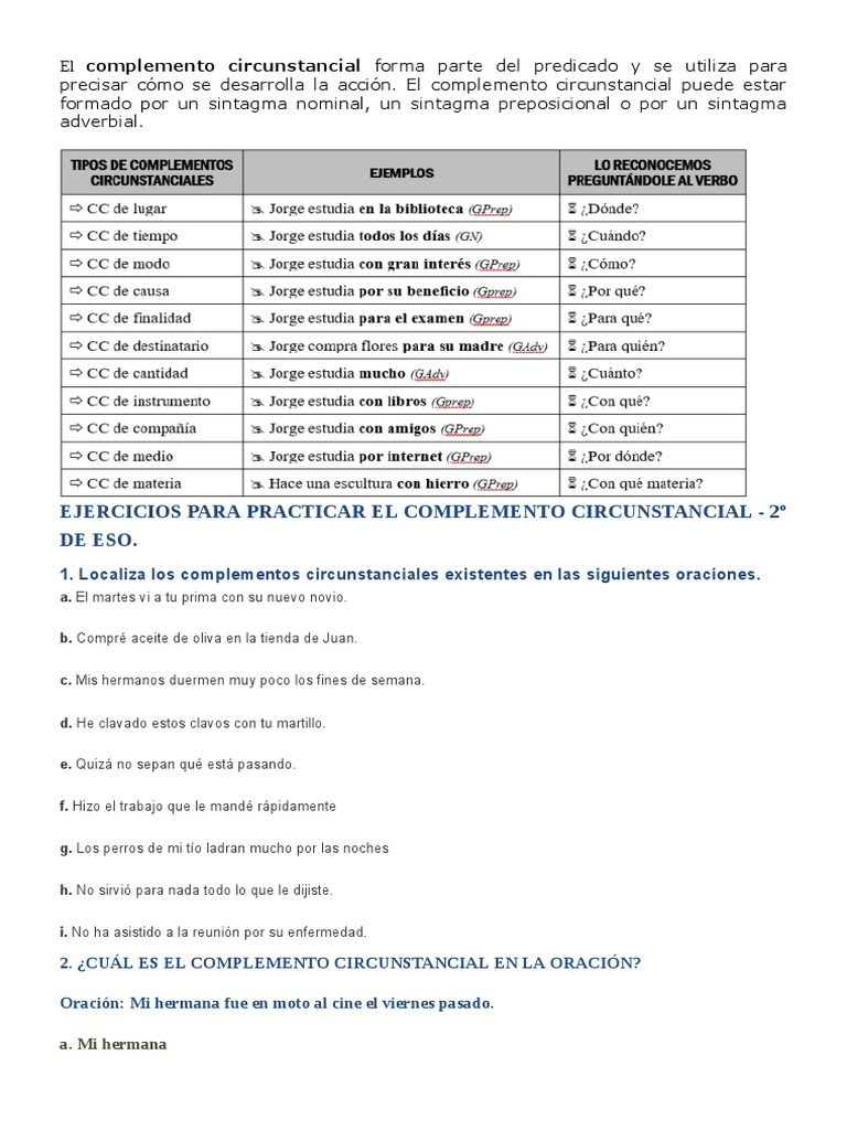 El Complemento Circunstancial | PDF | Oración (Lingüística) | Oración