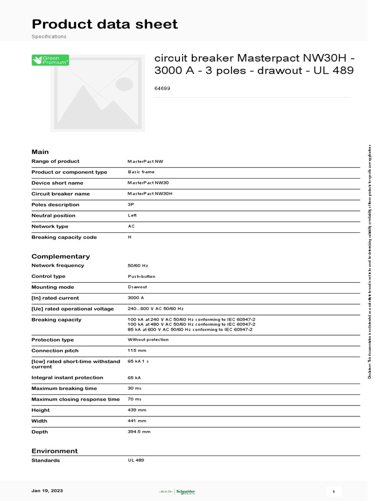 MasterPact NW30H Circuit Breaker Specs | PDF | Electrical Engineering ...