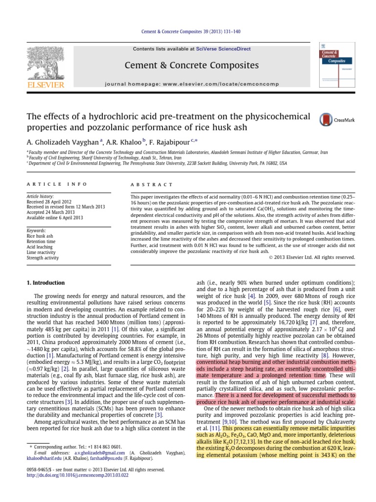 The Effects of Hydrochloric Acid Pre-Treatment on the Physicochemical ...