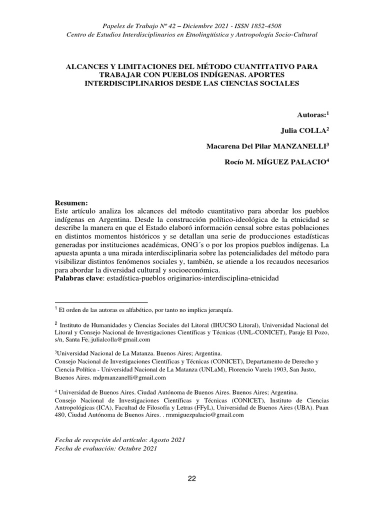 Alcances y Limitaciones Del Método Cuantitativo para Trabajar Con ...