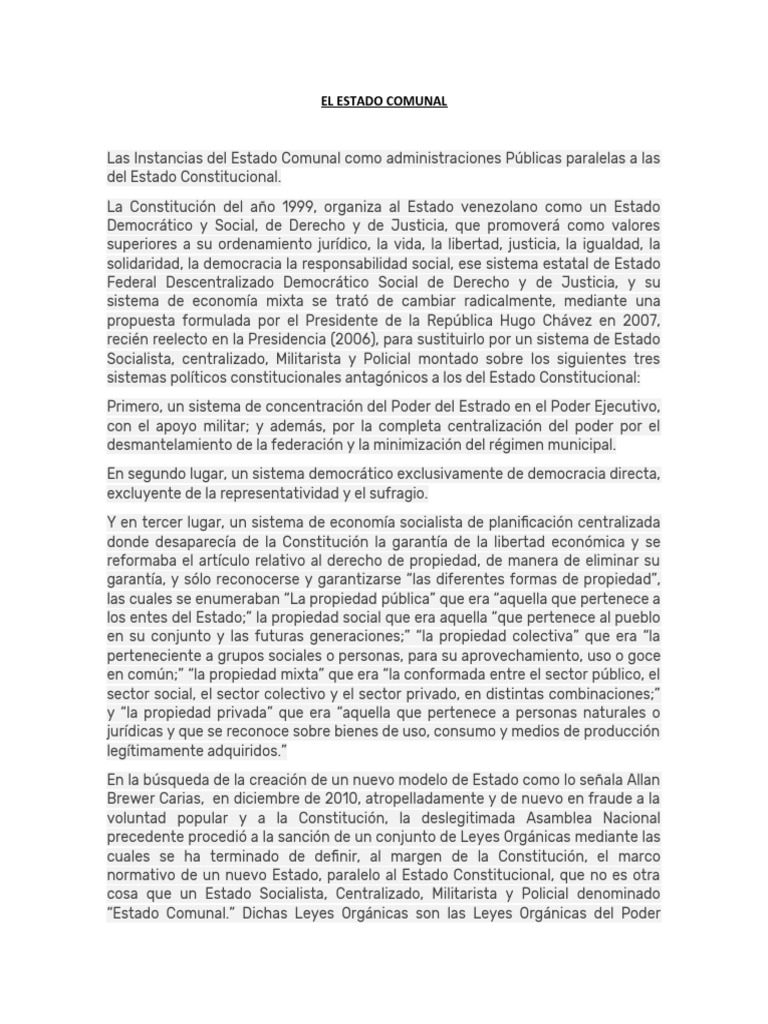 Estado Comunal en Venezuela: Conceptos Clave | PDF | Sistema económico ...