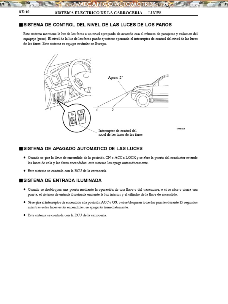 Manual Toyota Land Cruiser Sistema Control Nivel Luces PDF | PDF