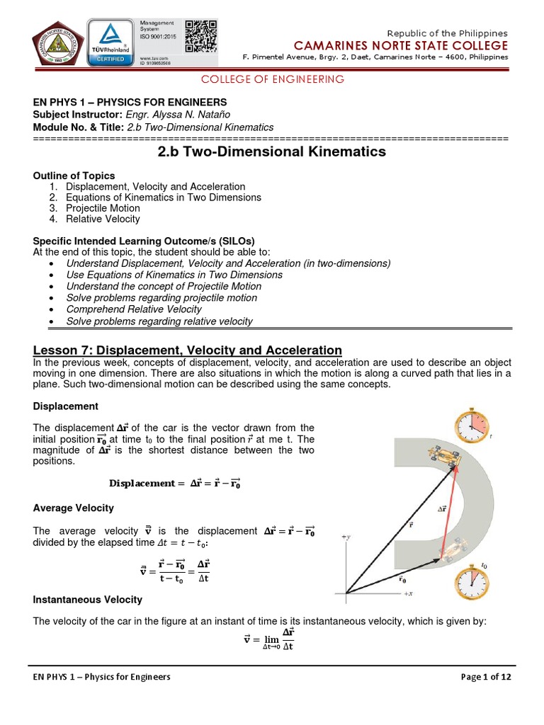 02b Kinematics (Two Dimension) PDF | PDF | Acceleration | Velocity