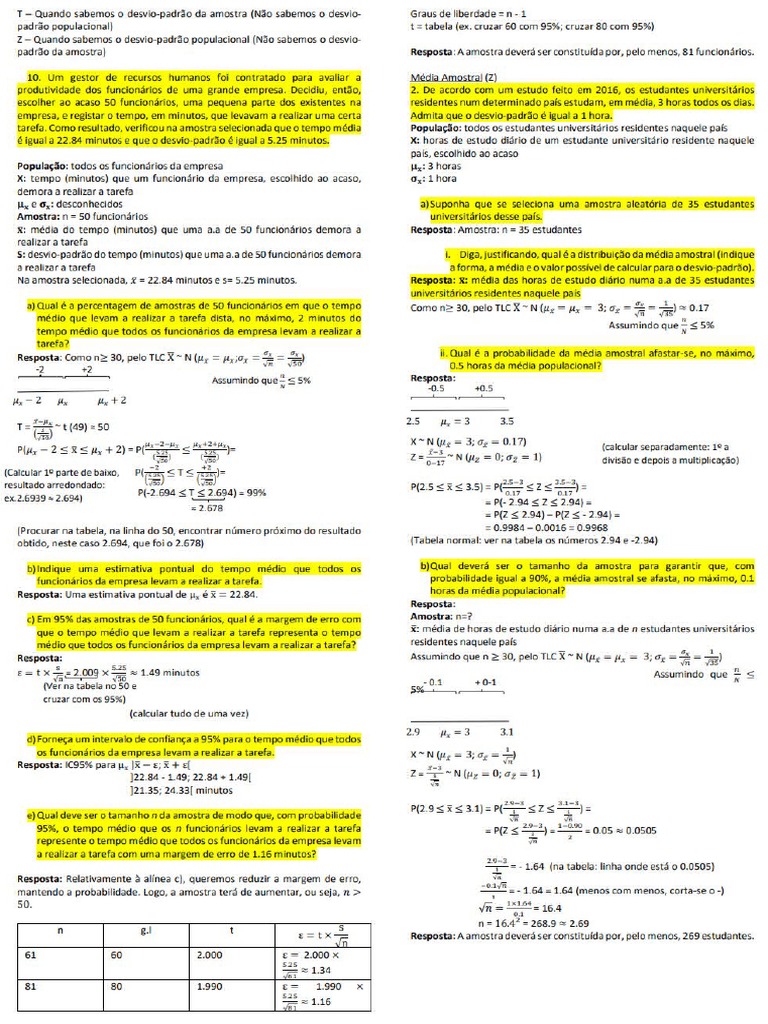 Formulário para Estatistica II | PDF