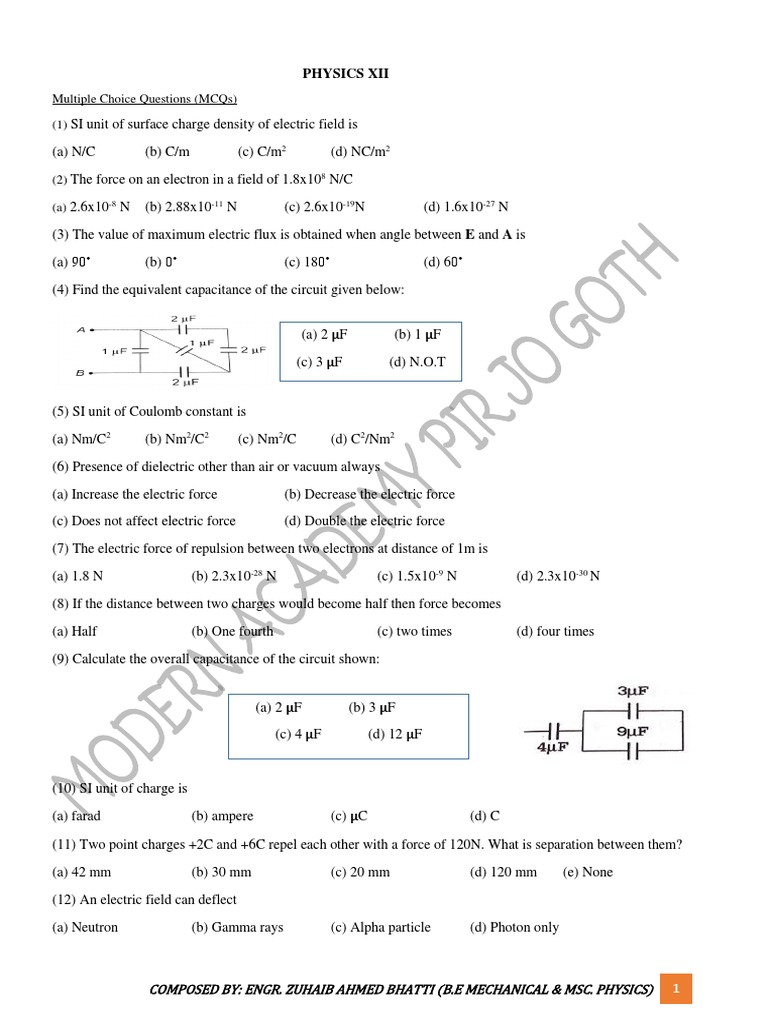 First Monthly Test MAP PHYSICS XII | PDF | Electric Field | Electronvolt