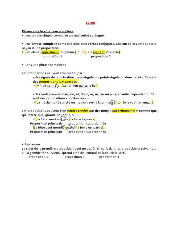 Phrase Simple Et Phrase Complexe - Devoir 6C | PDF | Clause | Phrase