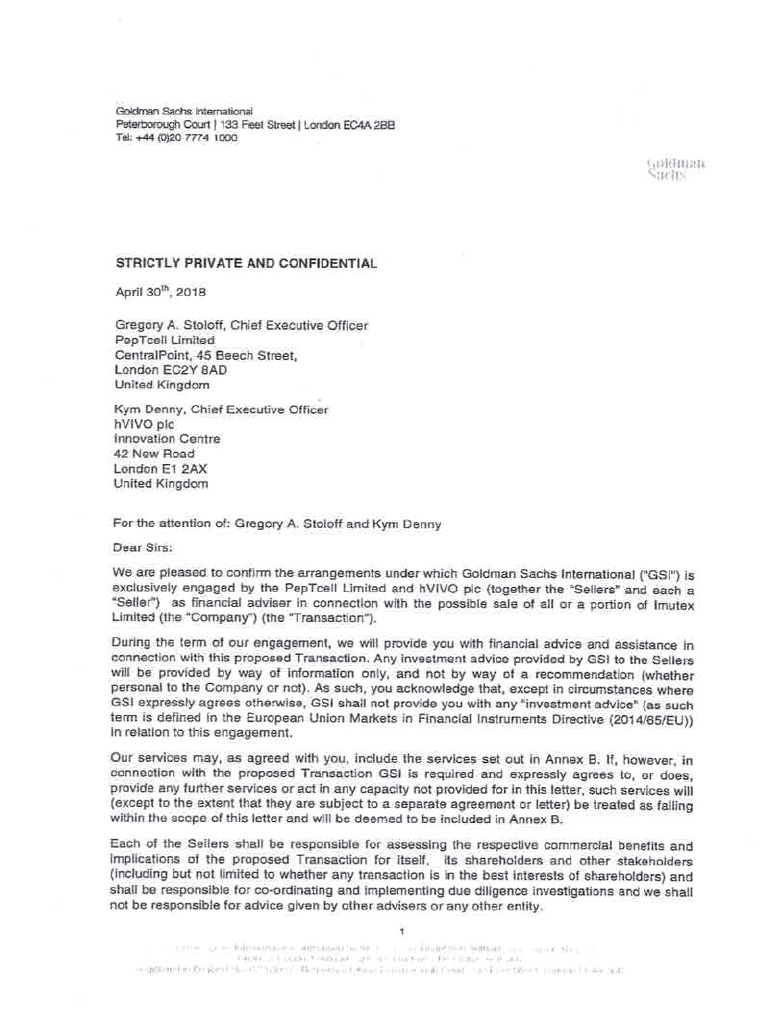 Engagement Letter Goldman Sachs International Redacted | PDF Engagement Letter Goldman Sachs International Redacted | PDF