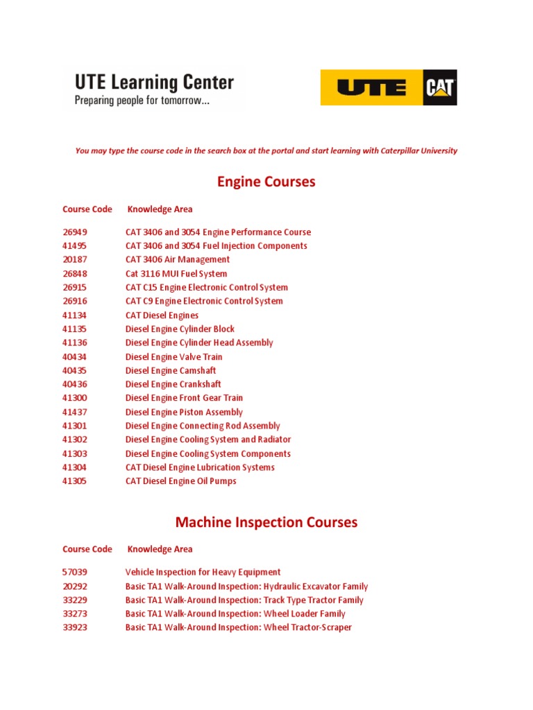 Caterpillar University Course Guide | PDF | Engines | Diesel Engine