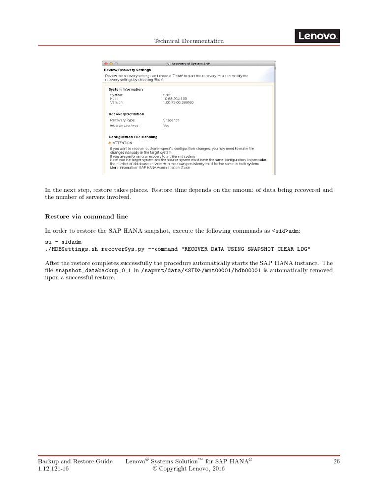 Lenovo - SAP HANA Backup Guide-1.12.121-16 - 33-End | PDF | Linux | Software Engineering