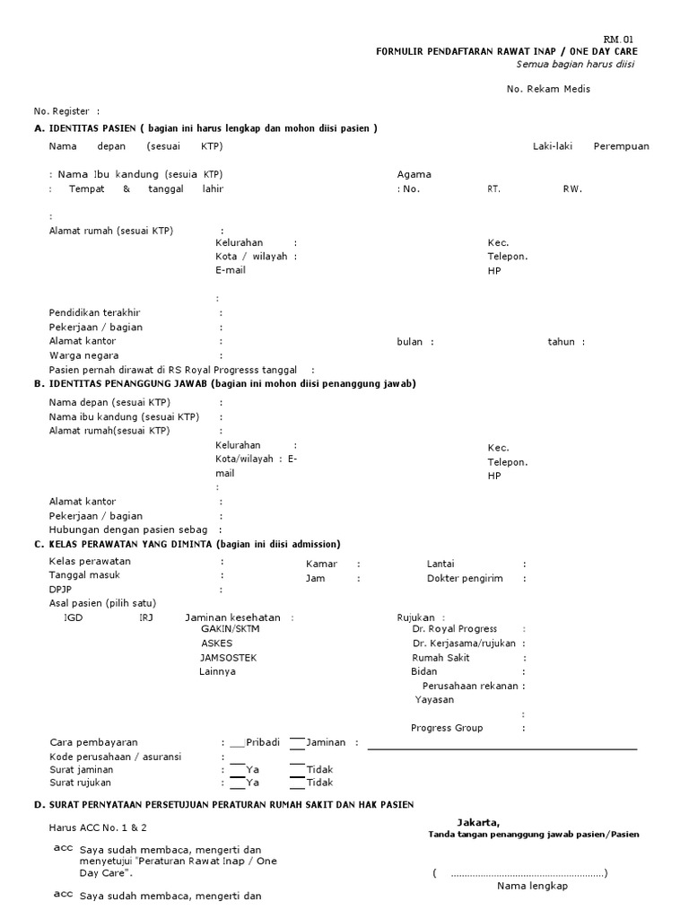 Formulir Pendaftaran Rawat Inap | PDF