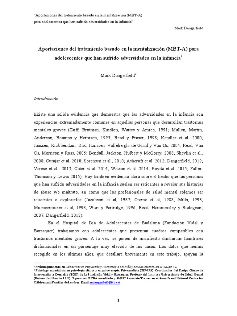 Artículo Mark Dangerfield | PDF | Psicoanálisis | Las emociones