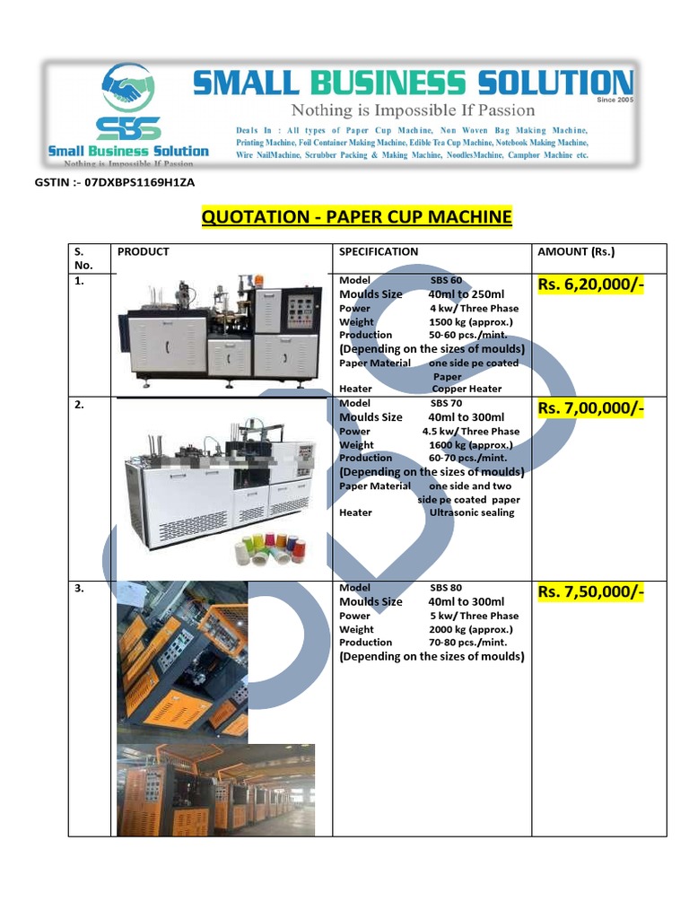 Paper Glass Making Machine | PDF | Prices | Insurance