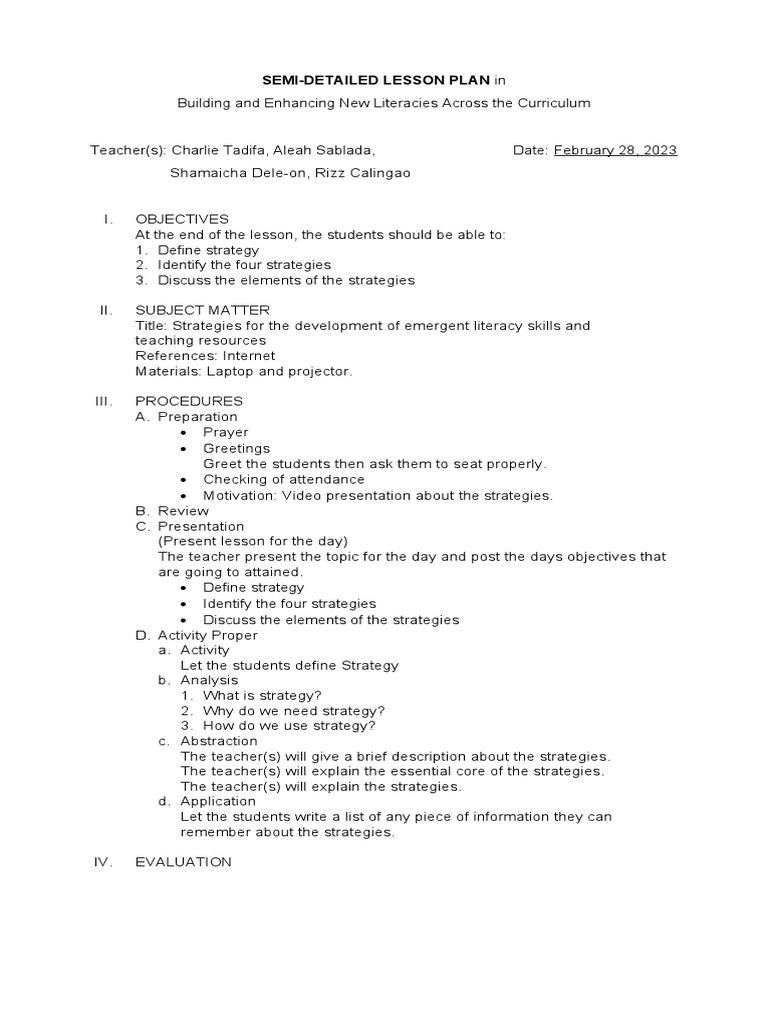 Group 2 - Semi-Detailed Lesson Plan | PDF