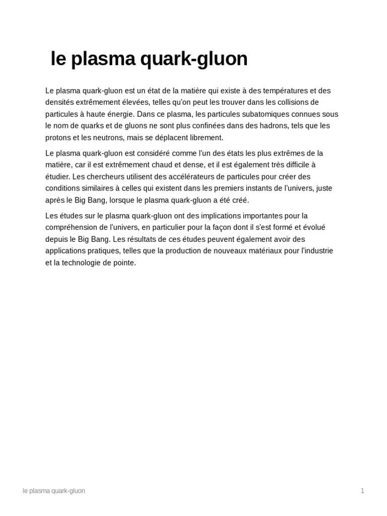 Comprendre le plasma quark-gluon | PDF