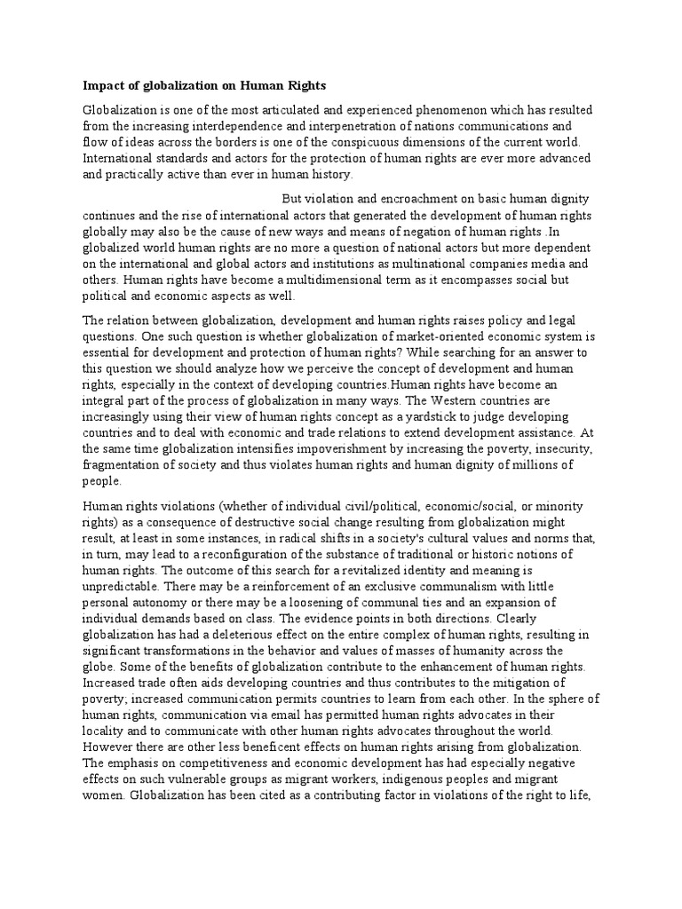 Impact of Globalization On Human Rights | PDF | Globalization | Poverty