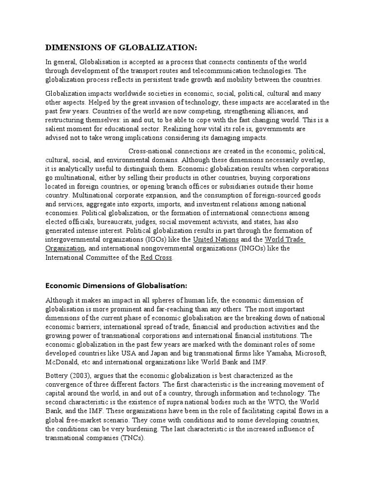 Dimensions of Globalization | PDF | Globalization | Economic Globalization