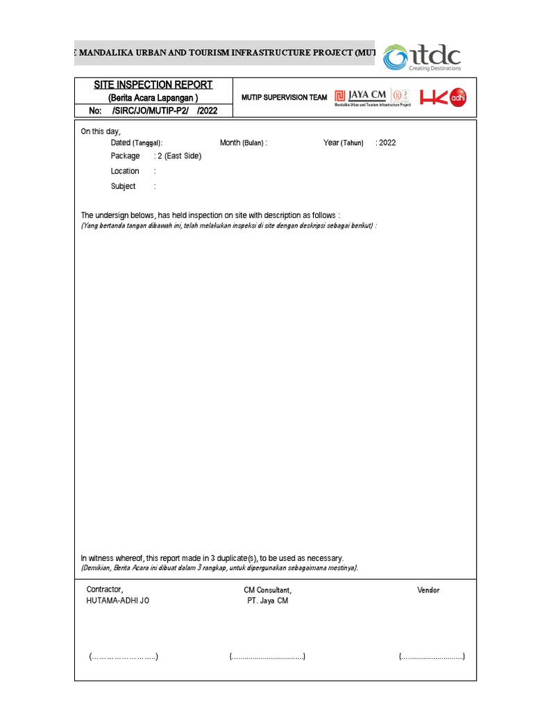 Laporan Inspeksi Proyek MUTIP | PDF