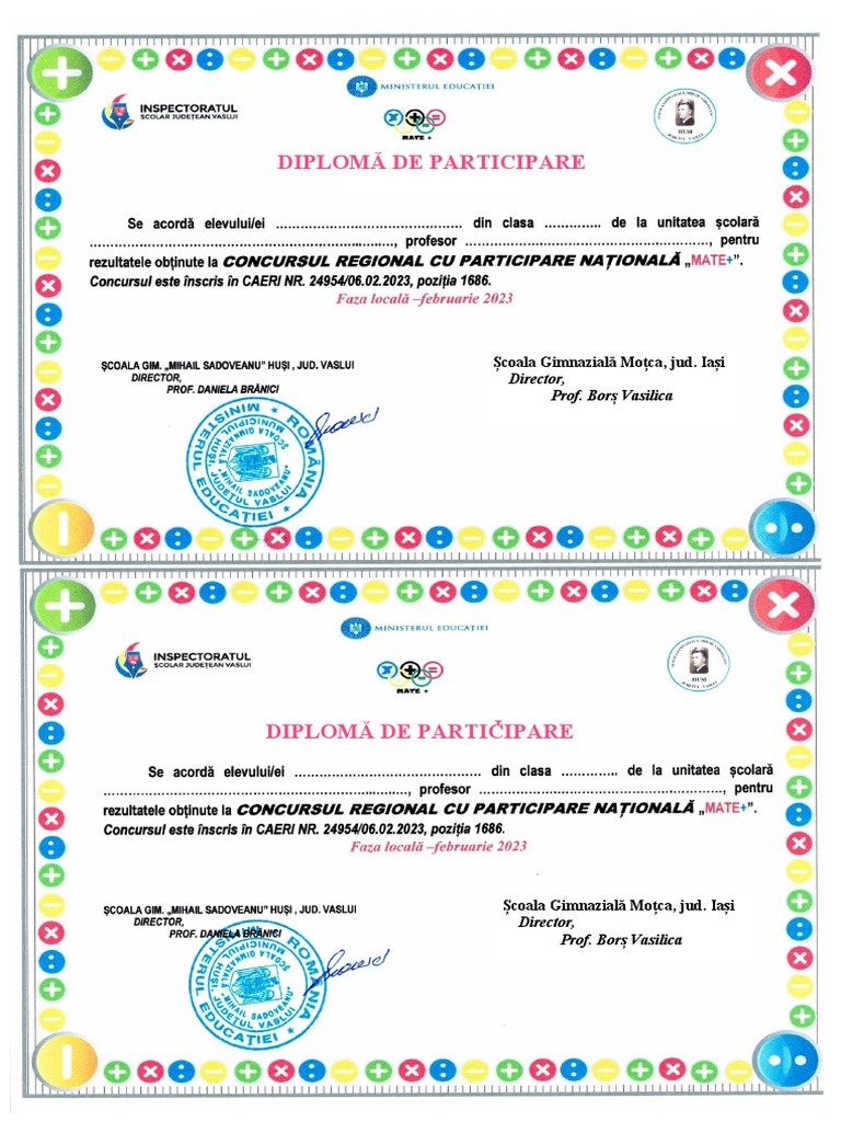 Diploma Participare Mate + | PDF