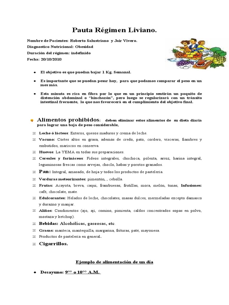 Pauta Régimen Liviano | PDF | Alimentos | Panes