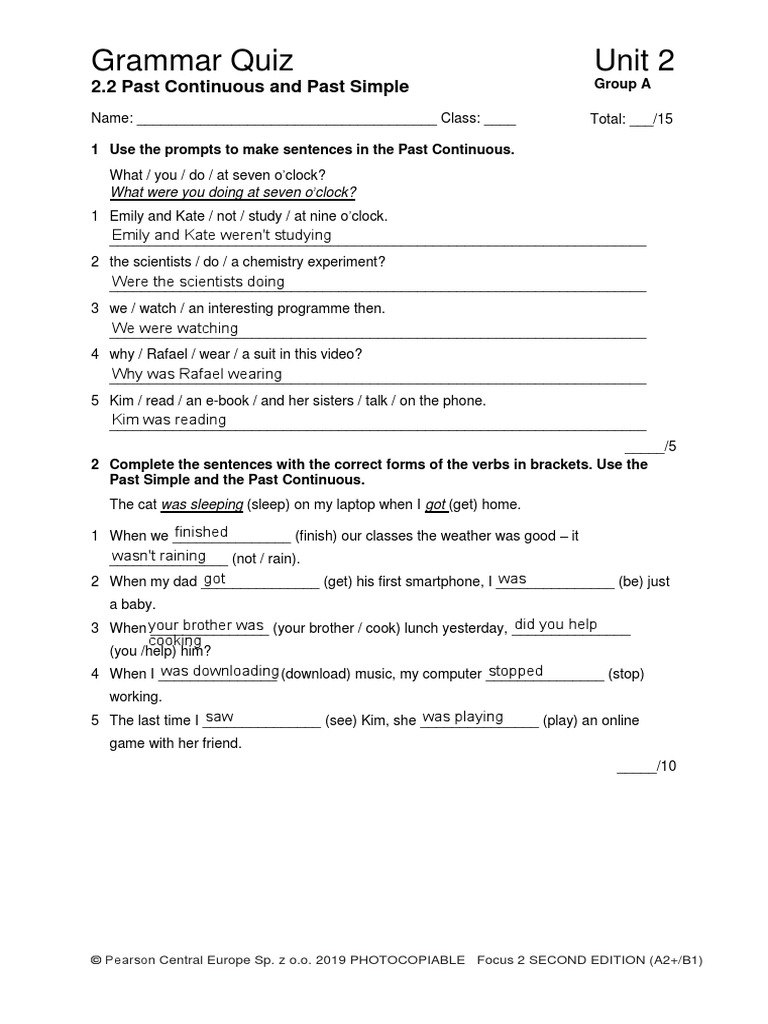 Focus 2 2ed Grammar Quiz Unit2.2 GroupA PDF | PDF