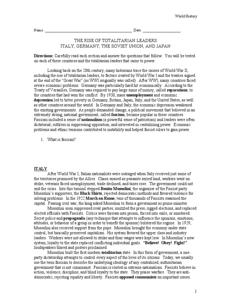 Totalitarianism: 20th Century Leaders | PDF | Fascism | Joseph Stalin