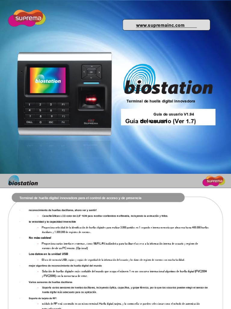 Biometrico Biostation | PDF | Huella dactilar | USB