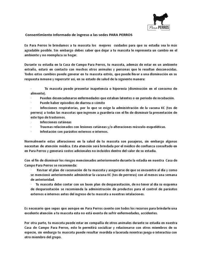 Consentimiento Informado para Perros | PDF | Mascota | Inmunología