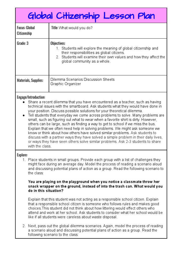Global Citizenship Lesson Plan | PDF | Lesson Plan | Behavior Modification
