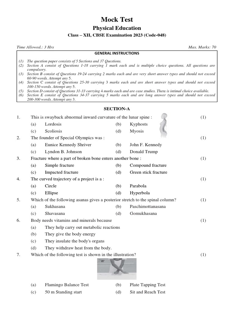 Physical Mock Test CBSE Examination | PDF | Physical Fitness