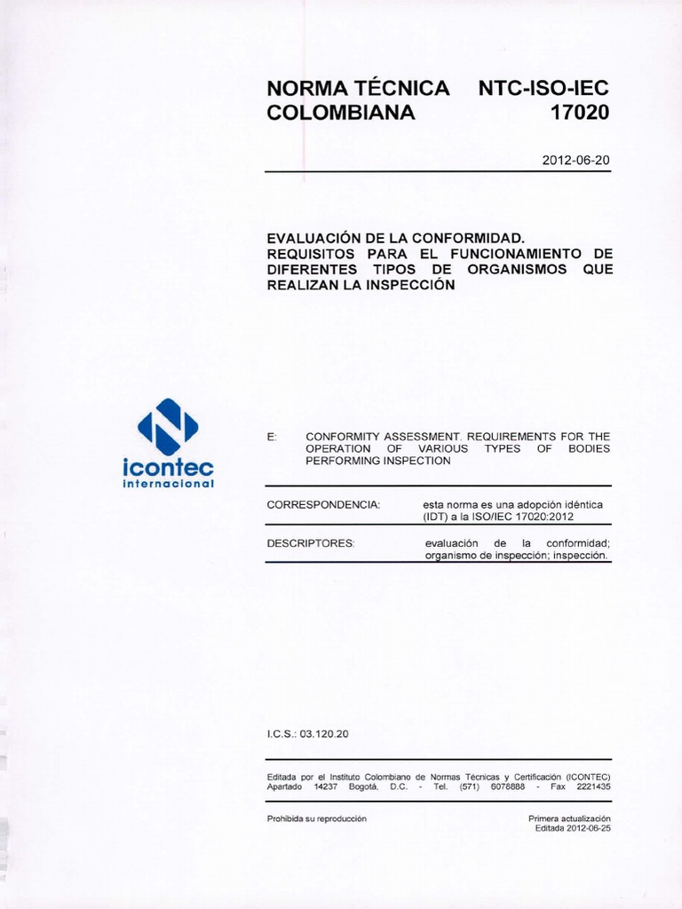 Norma NTC-ISO-IEC 17020:2012 | PDF | Software | Calibración