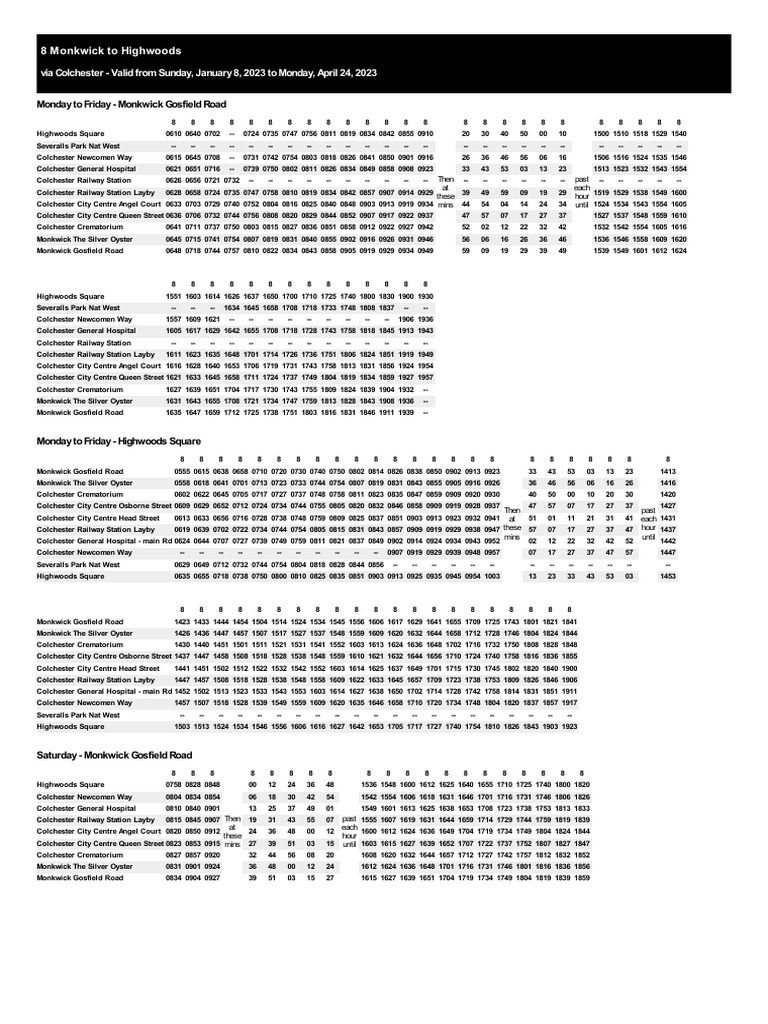 Colchester Bus 8 Timetable | PDF