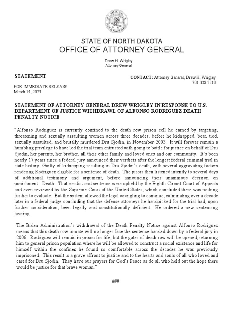 Statement in Reponse To Alfonso Rodriguez Death Penalty | PDF ...