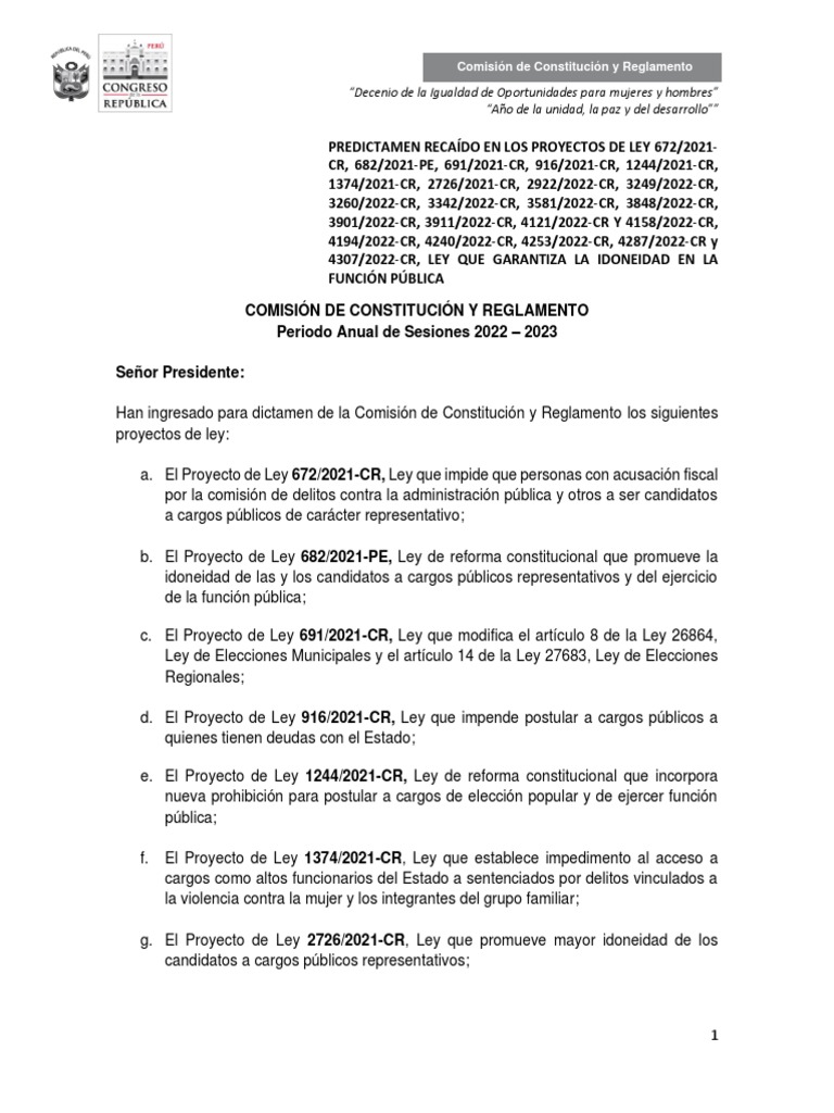 Pred. PL 672 y Otros (Impedimentos III) 11.03.23docx | PDF | Elecciones ...