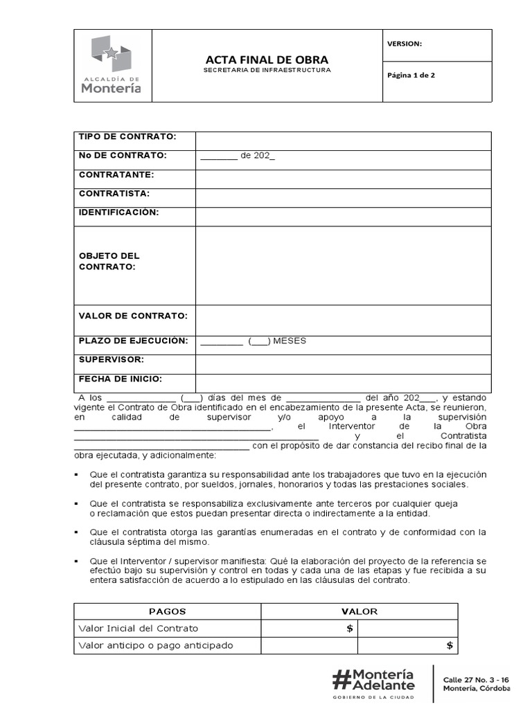 Acta Final de Obra 1 | PDF