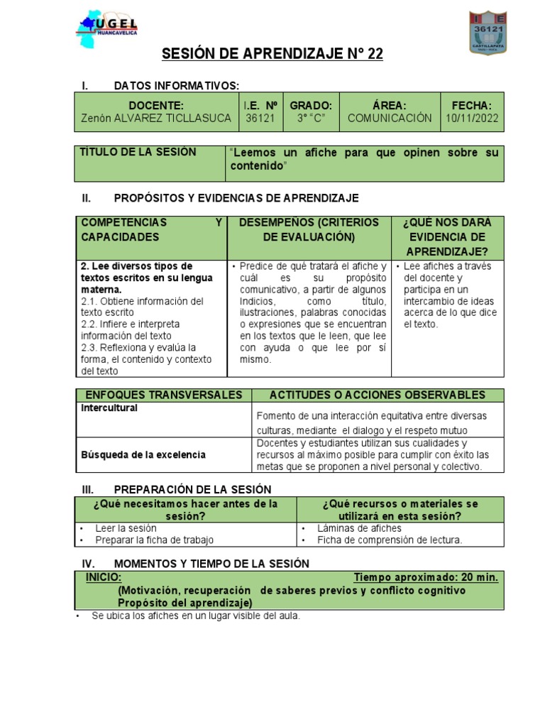 Sesión #22 Comunicación (Leemos Afiches) | PDF | Aprendizaje | Evaluación Sesión #22 Comunicación (Leemos Afiches) | PDF | Aprendizaje | Evaluación